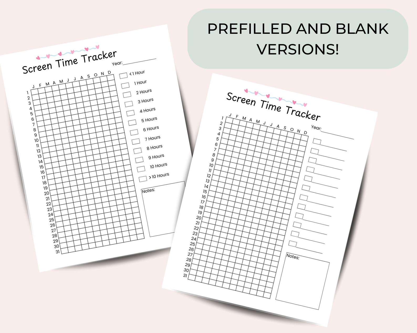 Yearly Screen Time Tracker - Printable Journal Page - Daily Screen Time ...