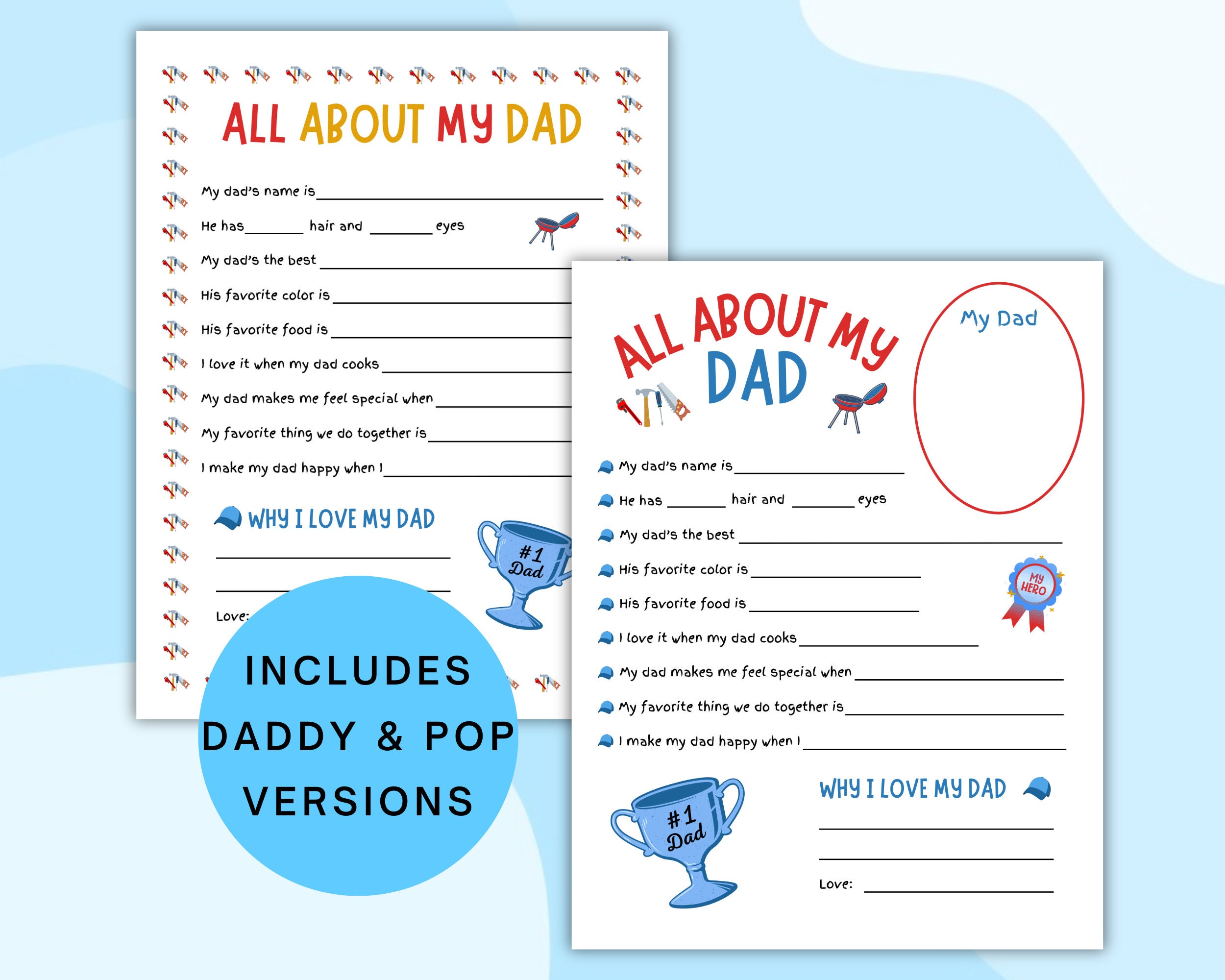 All About My Dad Printable, Father’s Day Questionnaire, Daddy Birthday ...