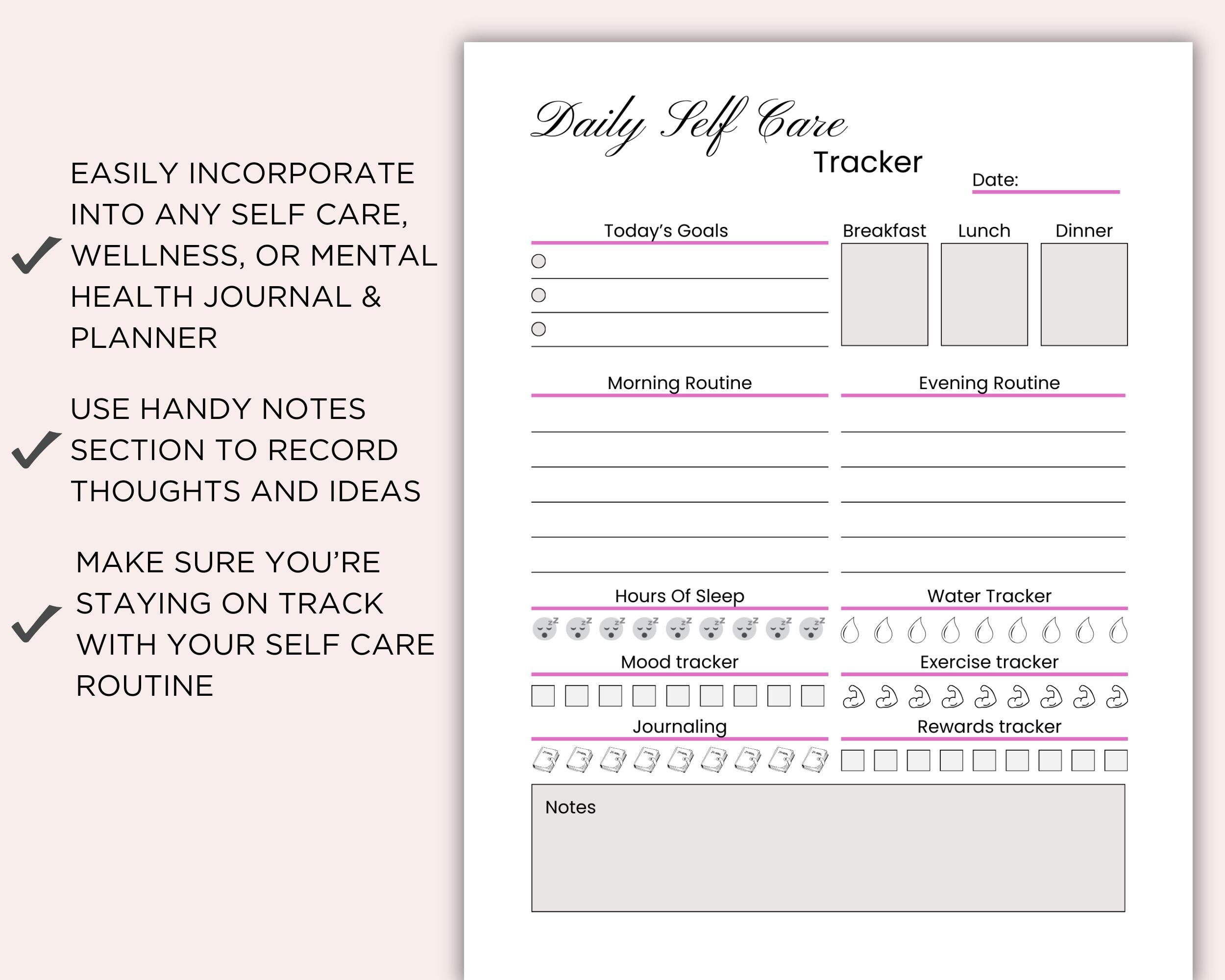 Editable Daily Self Care Tracker - Printable Self Care Planner - Self ...