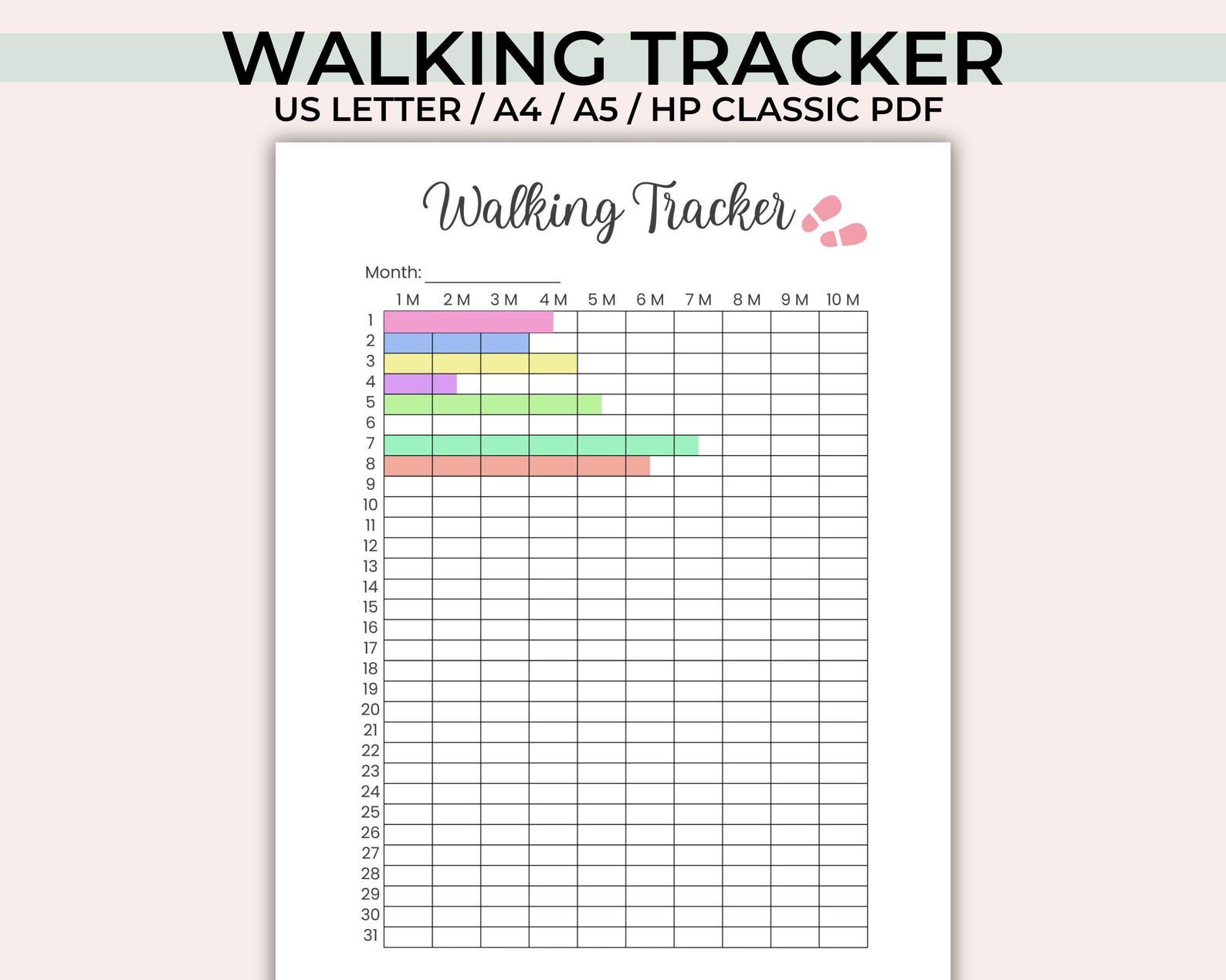 Monthly Walking Tracker Printable - Daily Mileage Log - Journal Page ...