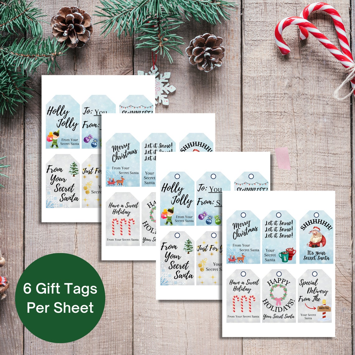Secret Santa Gift Tags, Printable Santa Labels, Unique Santa Tags, Kris ...