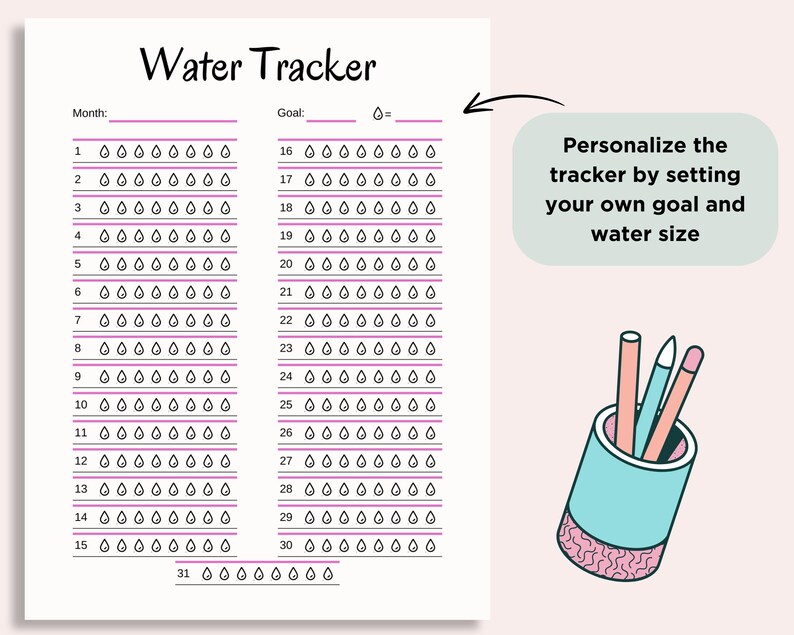 Monthly Water Tracker Printable, Water Challenge, Hydration Tracker ...