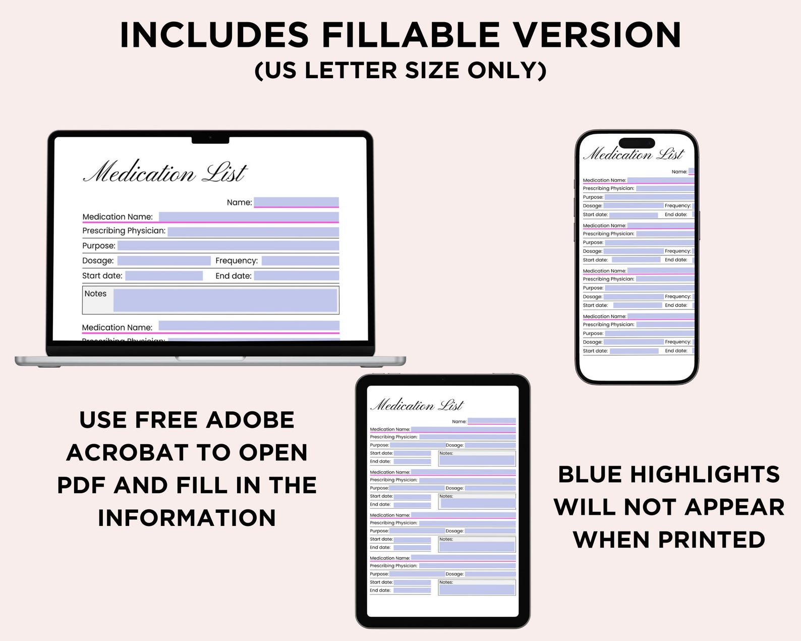 Editable Medication List Printable, Medication Chart, Medicine Sheet ...