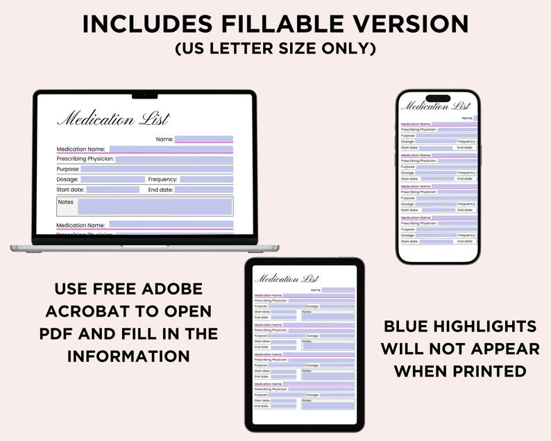 Editable Medication List Printable, Medication Chart, Medicine Sheet ...