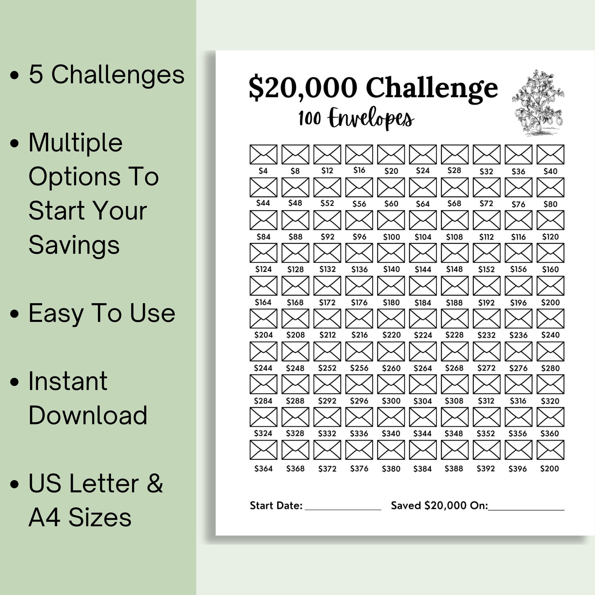100 Envelope Challenge Bundle, Savings Challenge Printable, 100 ...