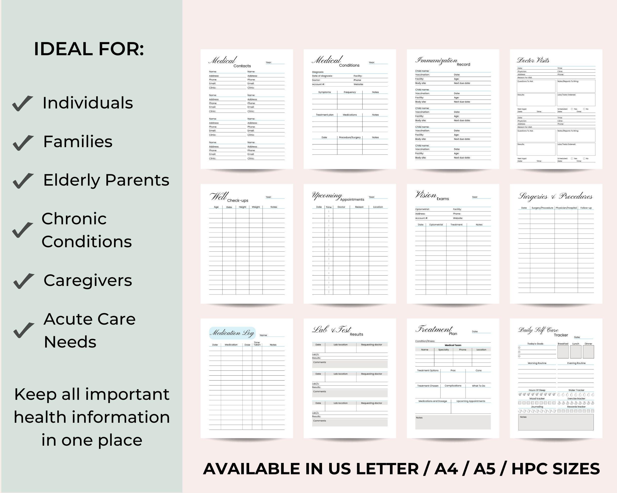 Editable Medical Binder Bundle, Family Medical Planner, Health Binder ...