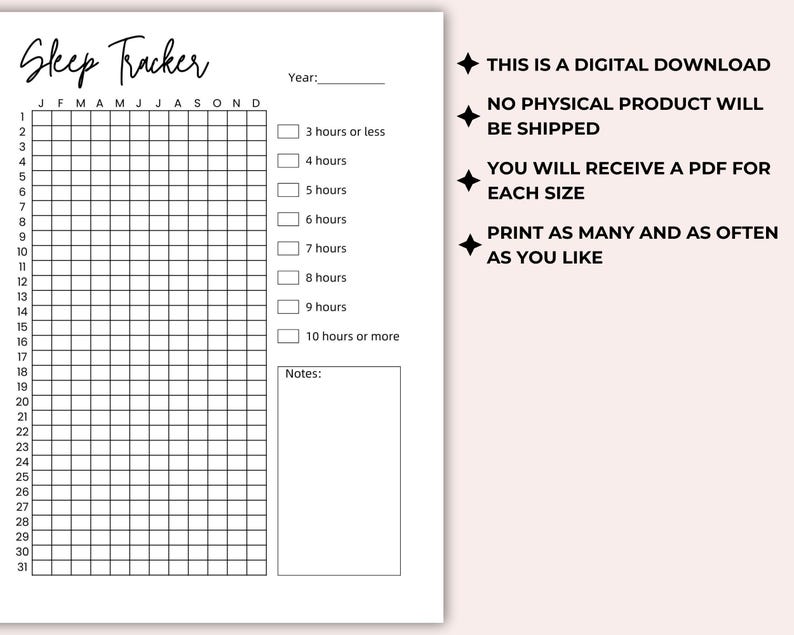 Yearly Sleep Tracker Printable, Sleep Log, Sleep Journal, Sleep Chart ...