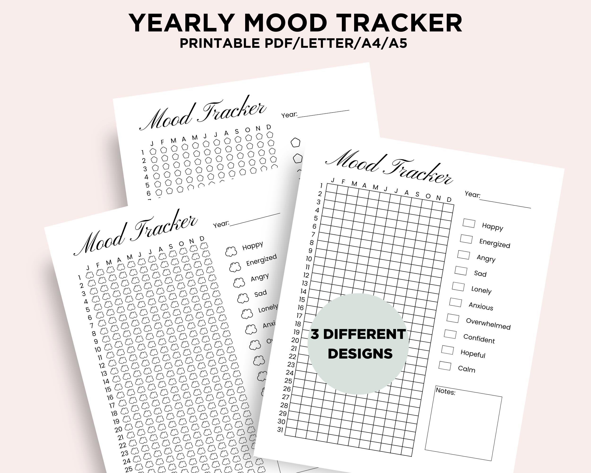 Printable Mood Tracker, Daily Feelings Tracker, Yearly Mood Log, Mood ...
