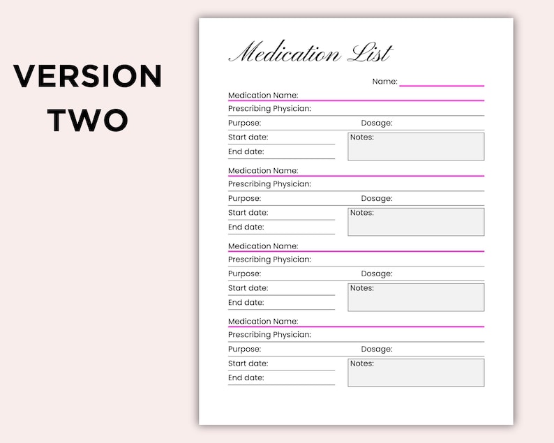 Editable Medication List Printable, Medication Chart, Medicine Sheet ...