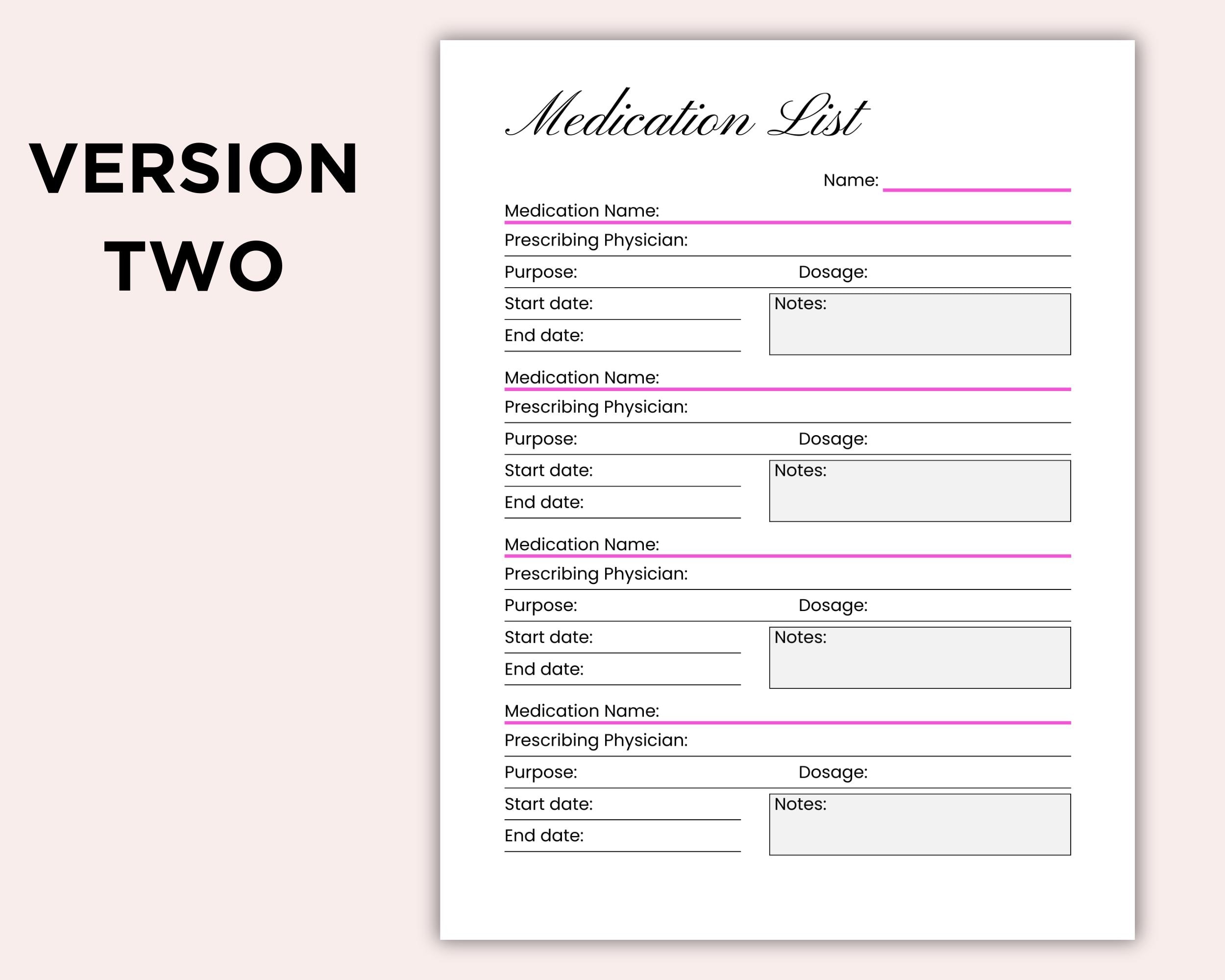 Editable Medication List Printable, Medication Chart, Medicine Sheet ...