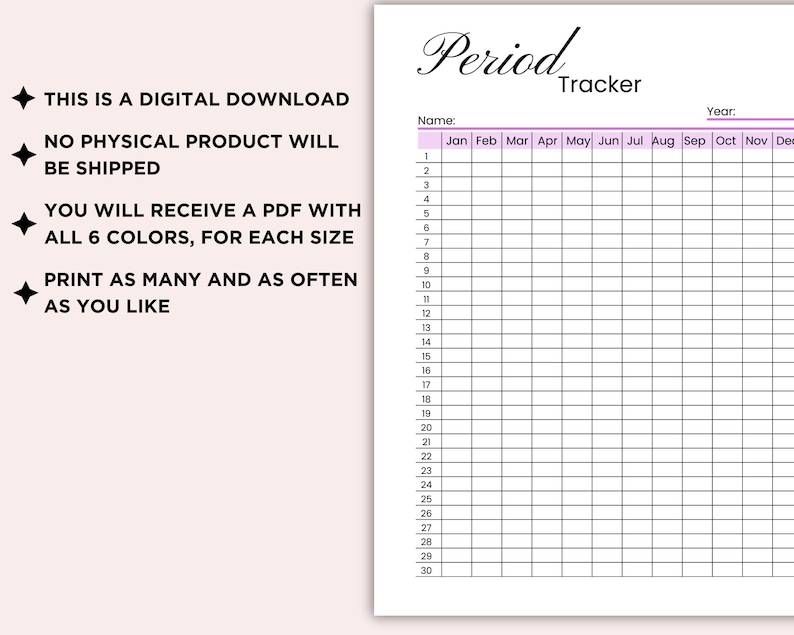 Period Tracker Printable, Monthly Cycle, Menstrual Tracker Chart ...