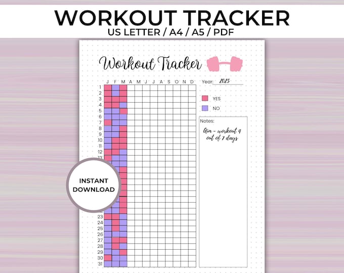 Workout Tracker Printable Workout Log PDF Exercise Journal, Fitness ...