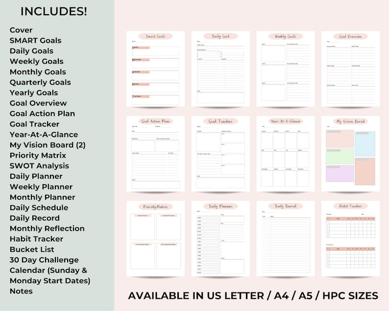Goal Planner Bundle Printable, SMART Goal Setting, Daily Weekly Monthly ...