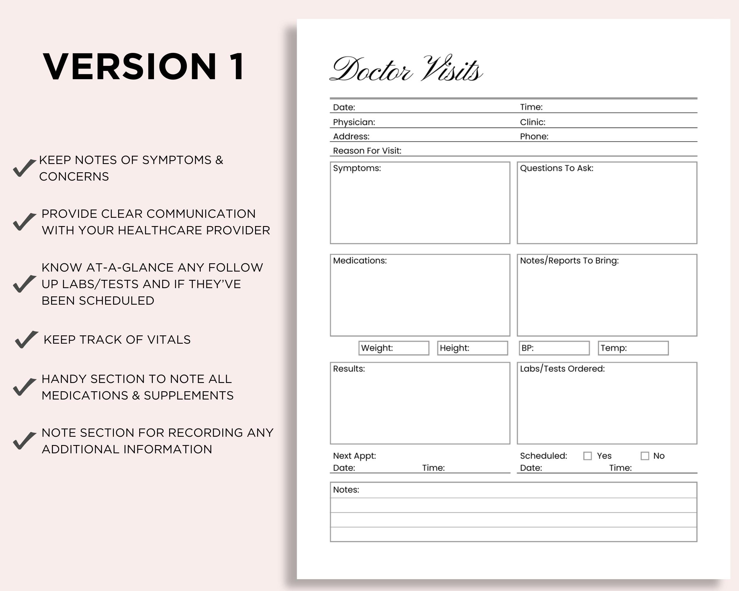 Doctor Visit Tracker Editable, Doctor Notes Printable, Medical Records ...