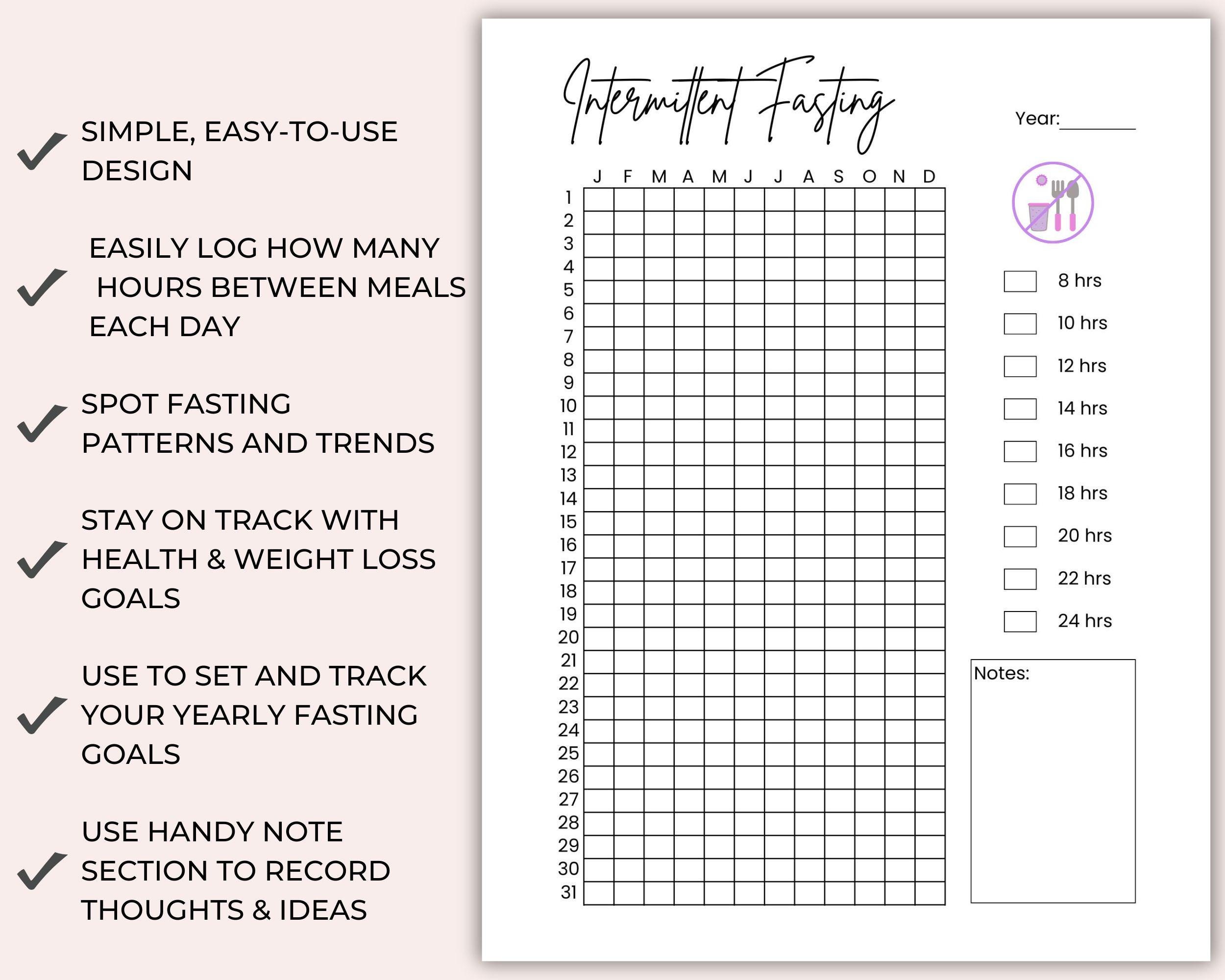 Yearly Intermittent Fasting Tracker Printable - Journal Page - Food ...