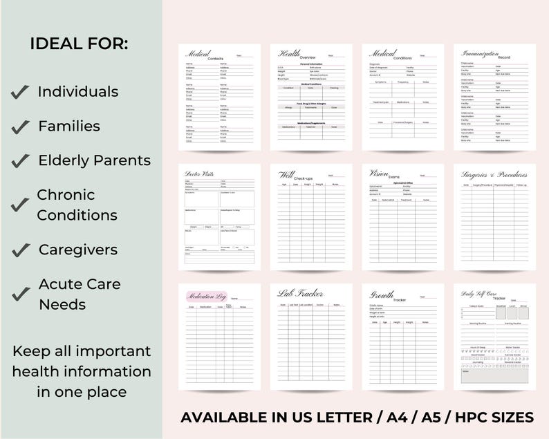 Printable Medical Binder, Medical Planner, Family Health Binder ...