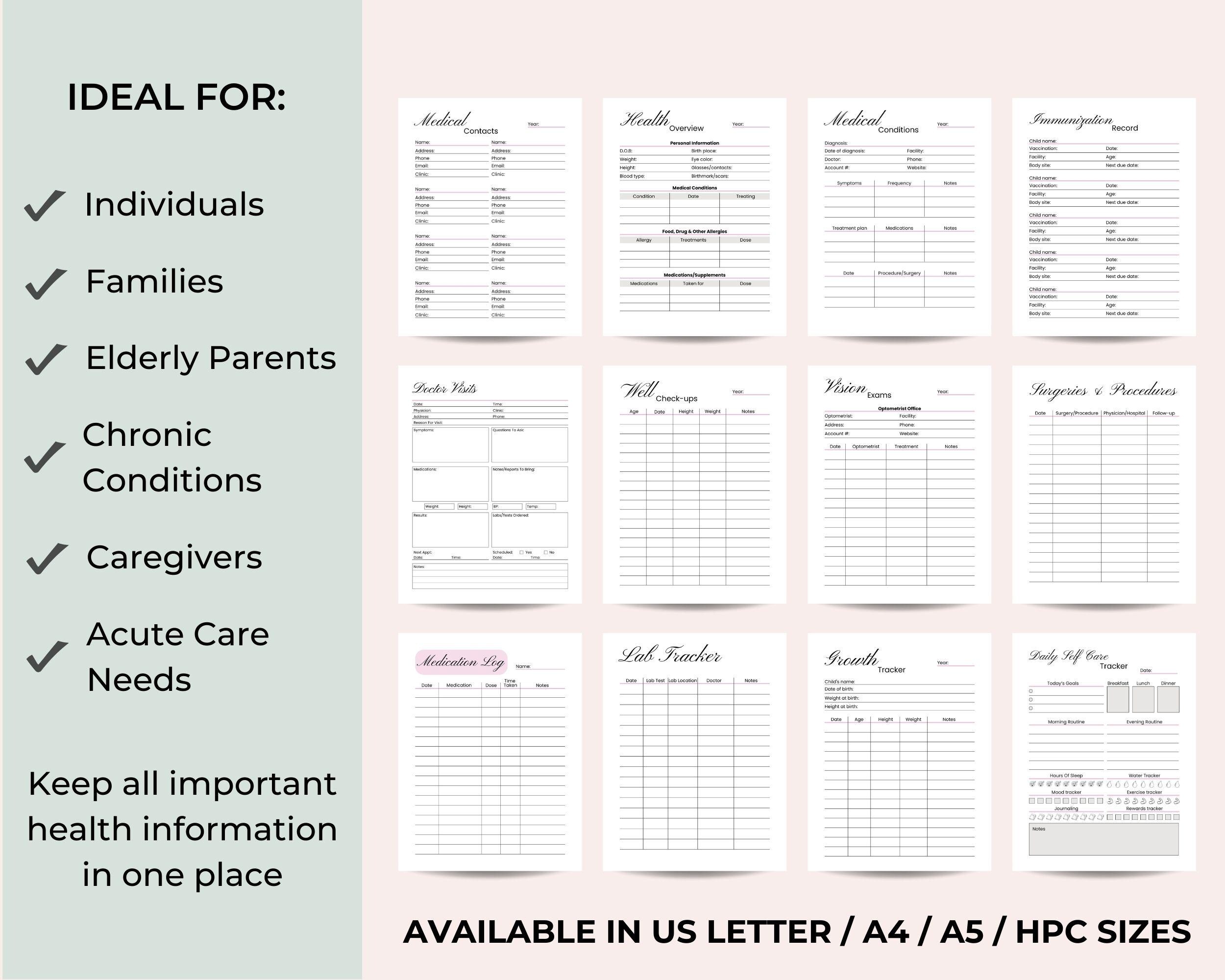 Printable Medical Binder, Medical Planner, Family Health Binder ...