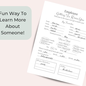 Employee Getting to Know You Printable - Employee Favorites Things ...