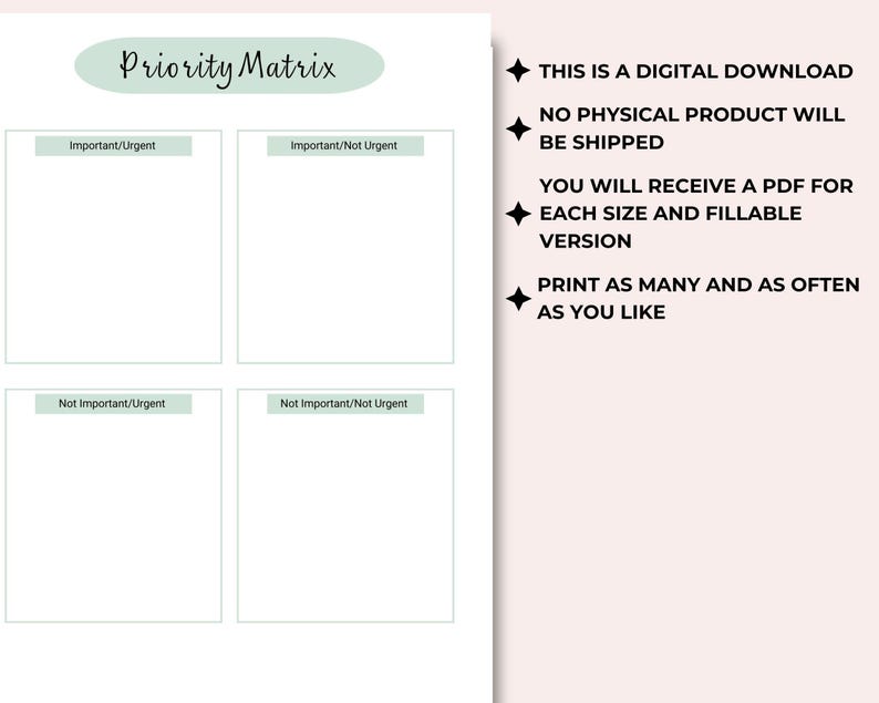 Editable Priority Matrix Planner - Printable Decision Matrix ...