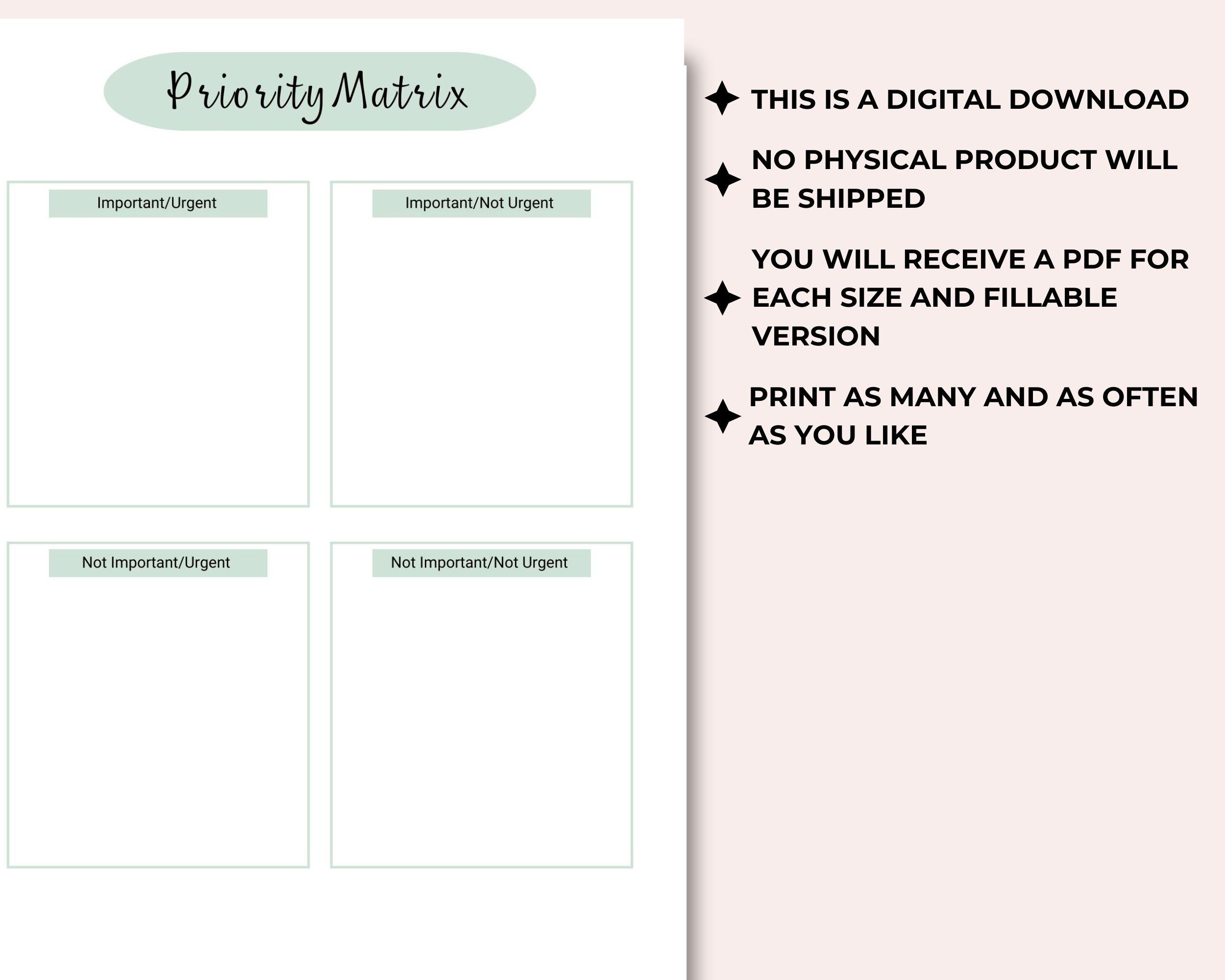 Editable Priority Matrix Planner - Printable Decision Matrix ...