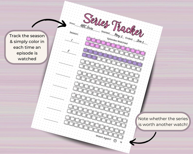 Series Tracker Printable – TV Show Journal Page - Episode Tracker ...