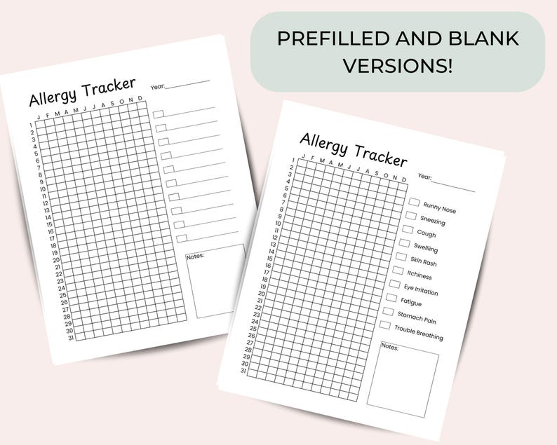 Yearly Allergy Tracker Printable - Journal Page - Allergies Log - Track ...