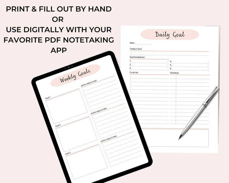 Goal Planner Bundle Printable, SMART Goal Setting, Daily Weekly Monthly ...