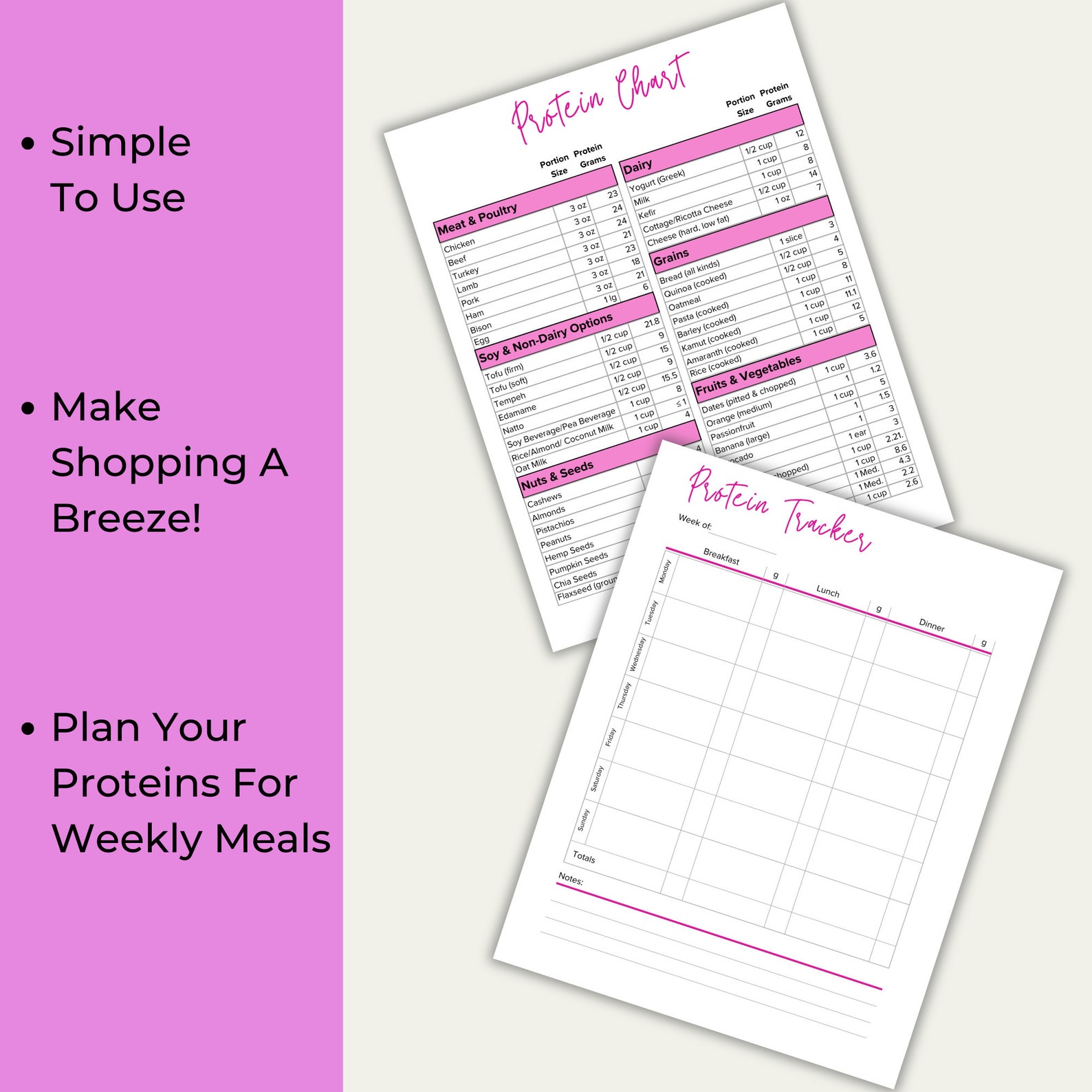 Protein Chart, Protein Tracker, Protein Food Guide, High Food Protein ...