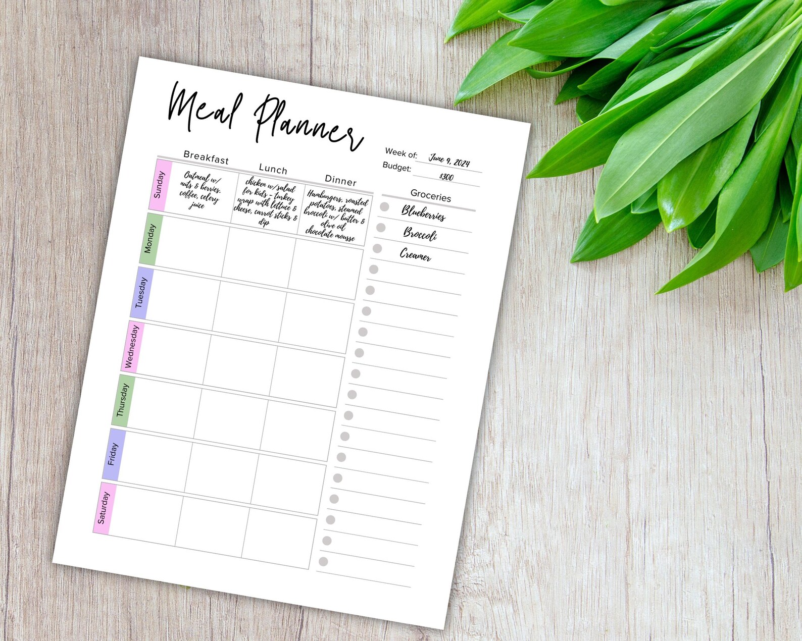 Editable Meal Planner Printable With Grocery List, Weekly Menu Plan ...