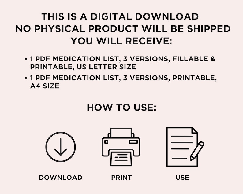 Editable Medication List Printable, Medication Chart, Medicine Sheet ...