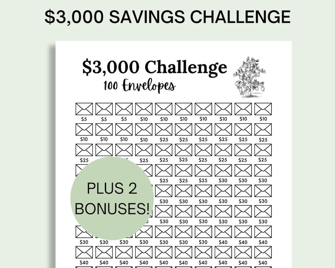 3000 Saving Challenge, 100 Envelope Challenge Printable, 3000 Savings ...