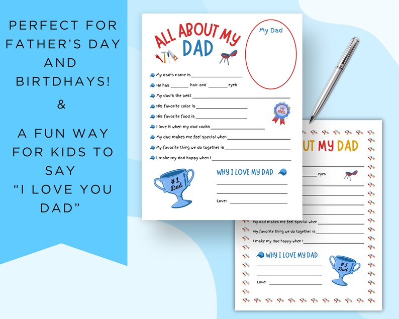 Todo sobre mi papá imprimible, Cuestionario del Día del Padre, Idea de ...