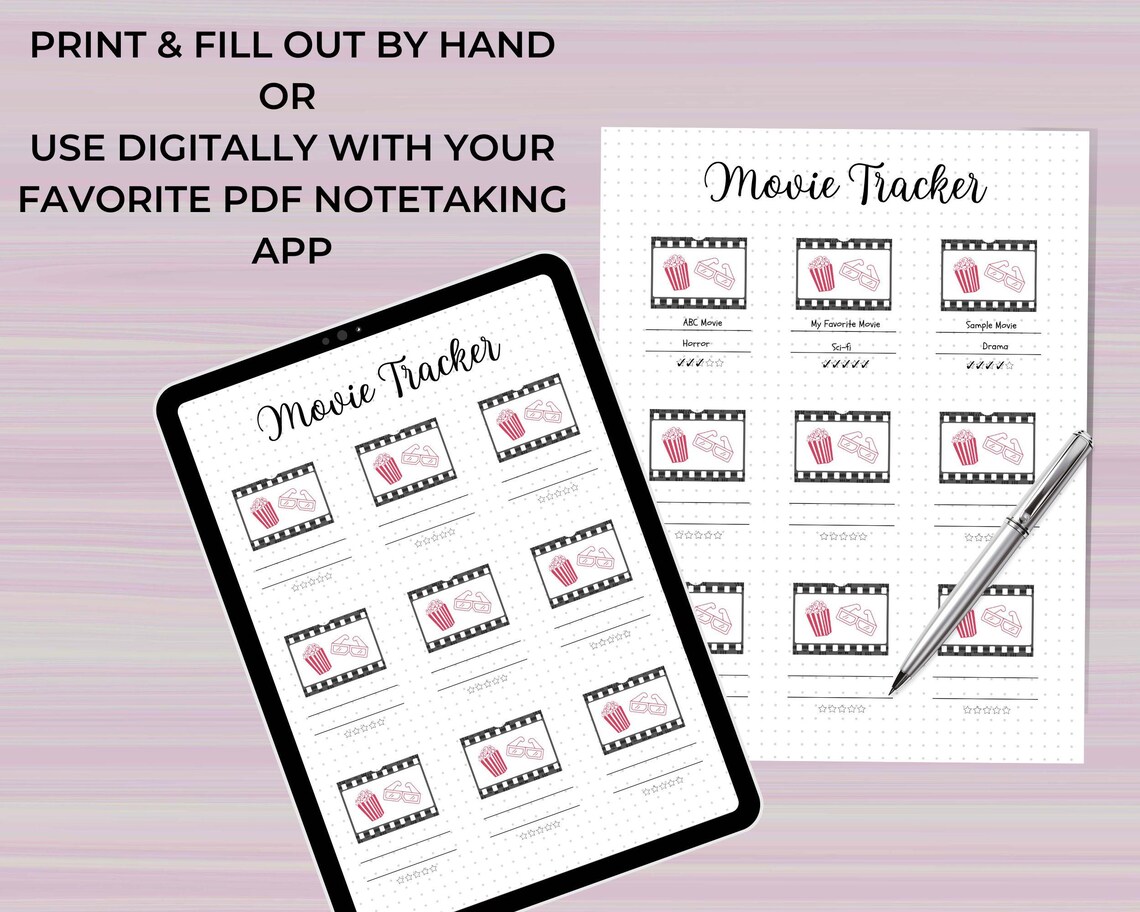 Movie Tracker Printable - Journal Page - Track Films Watched - Movie ...