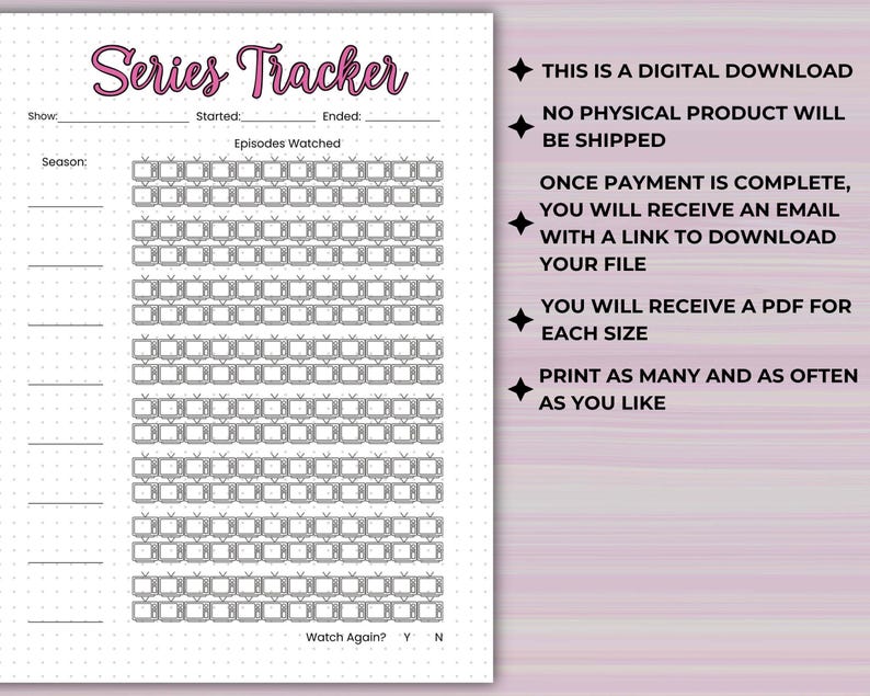 Series Tracker Printable – TV Show Journal Page - Episode Tracker ...