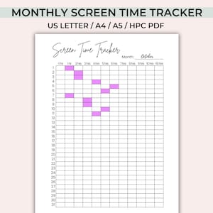 Monthly Screen Time Tracker - Printable Journal Page - Daily Screen Time Tracking - Screen Time ...