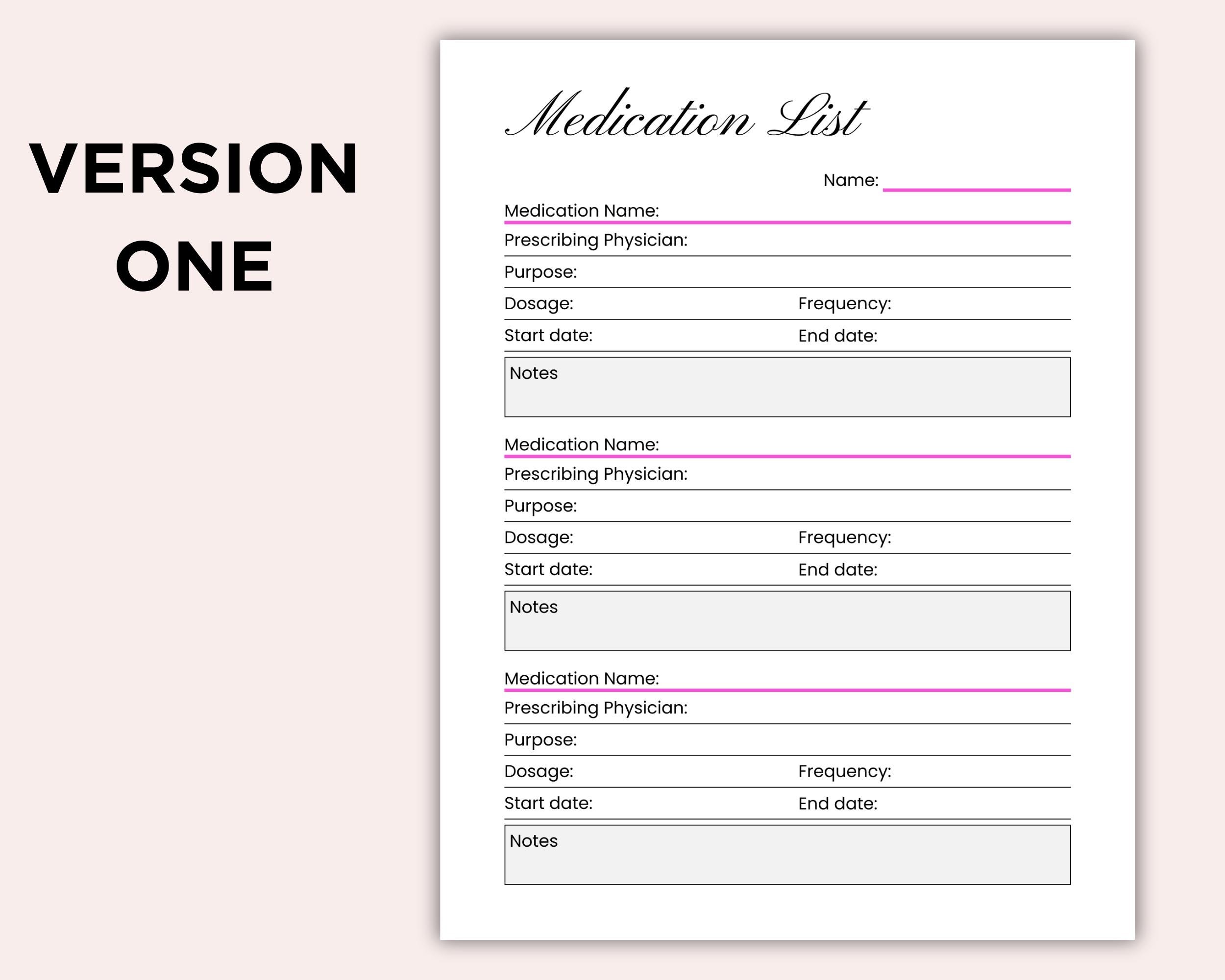 Editable Medication List Printable, Medication Chart, Medicine Sheet ...