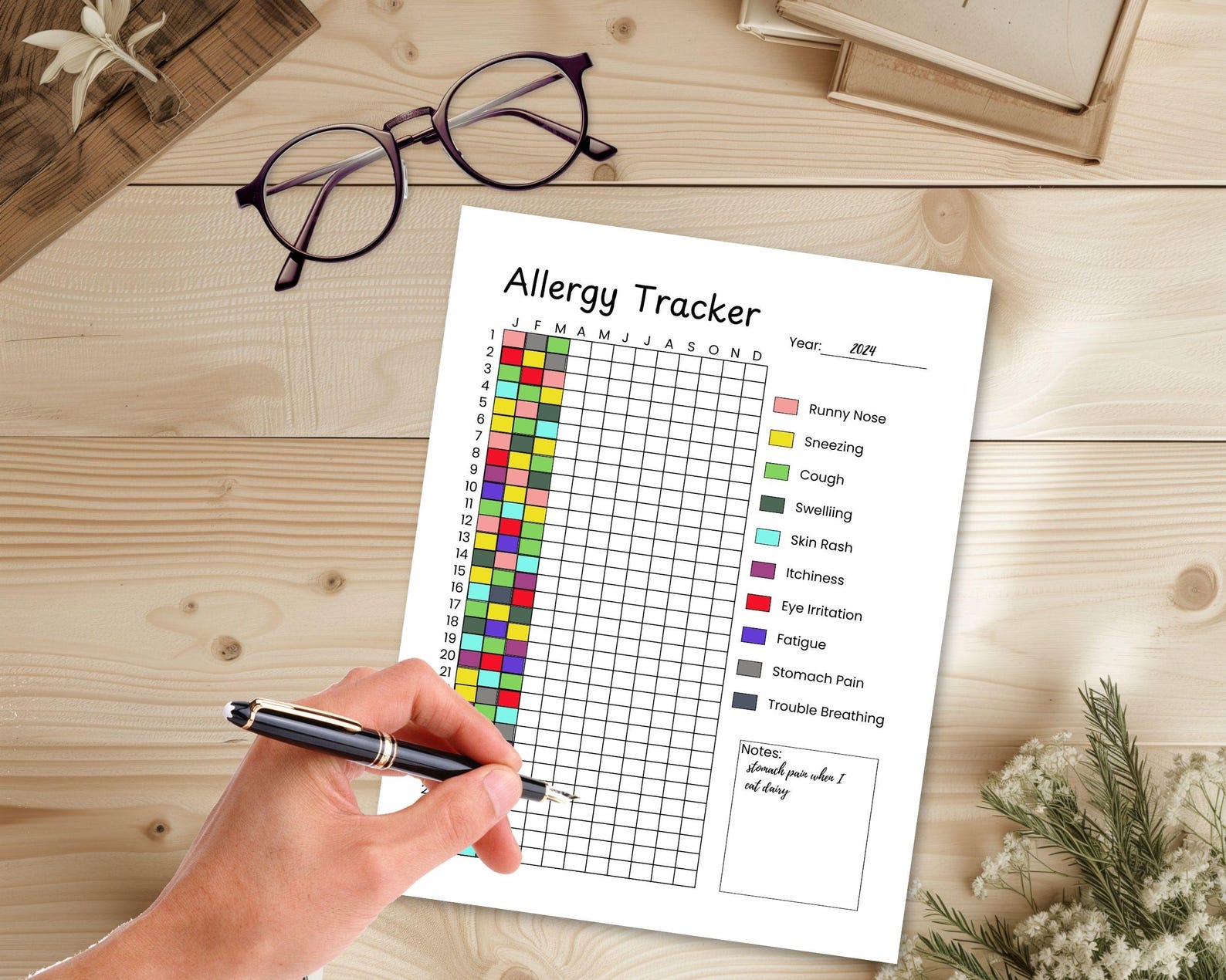 Yearly Allergy Tracker Printable - Journal Page - Allergies Log - Track ...