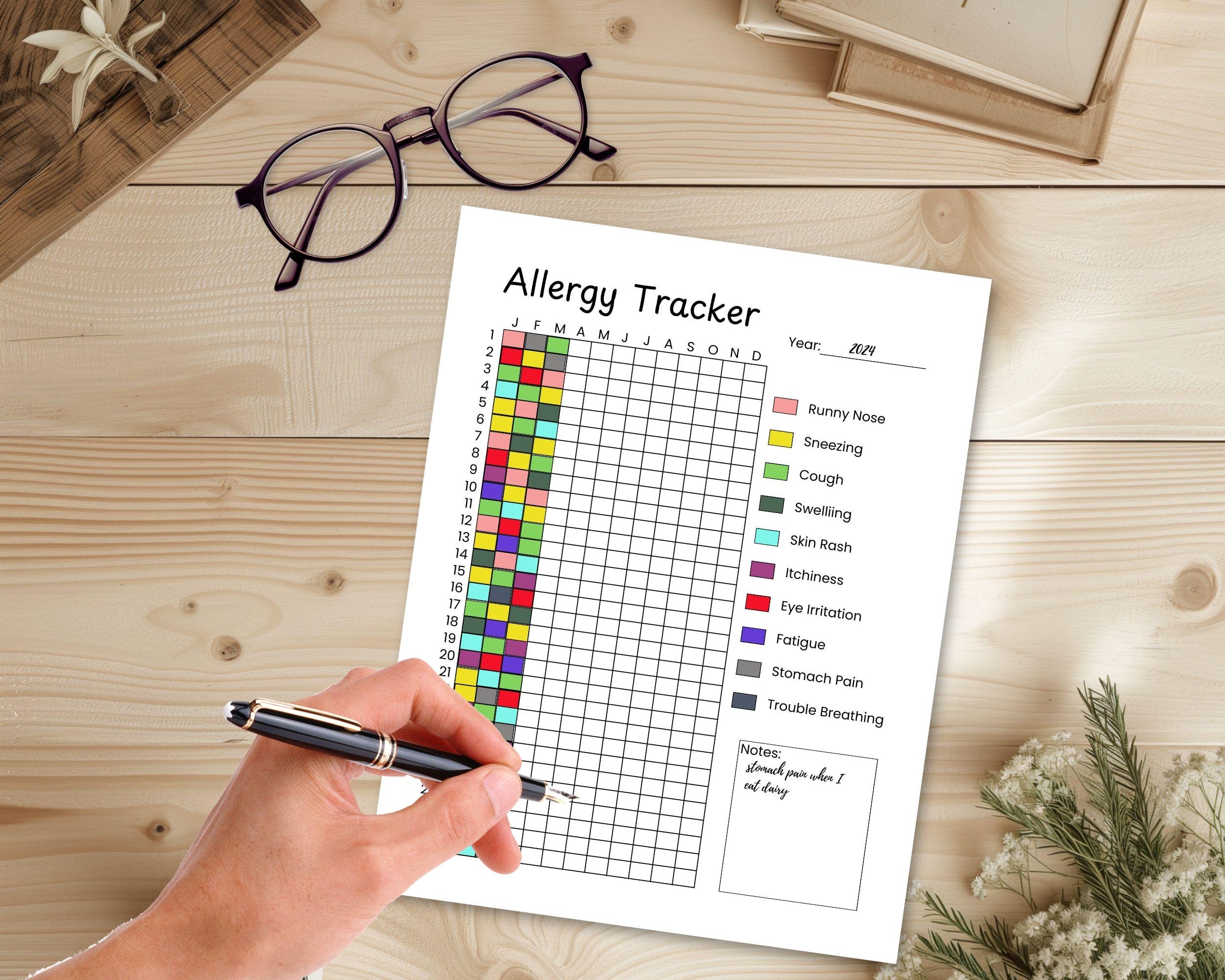 Yearly Allergy Tracker Printable - Journal Page - Allergies Log - Track ...