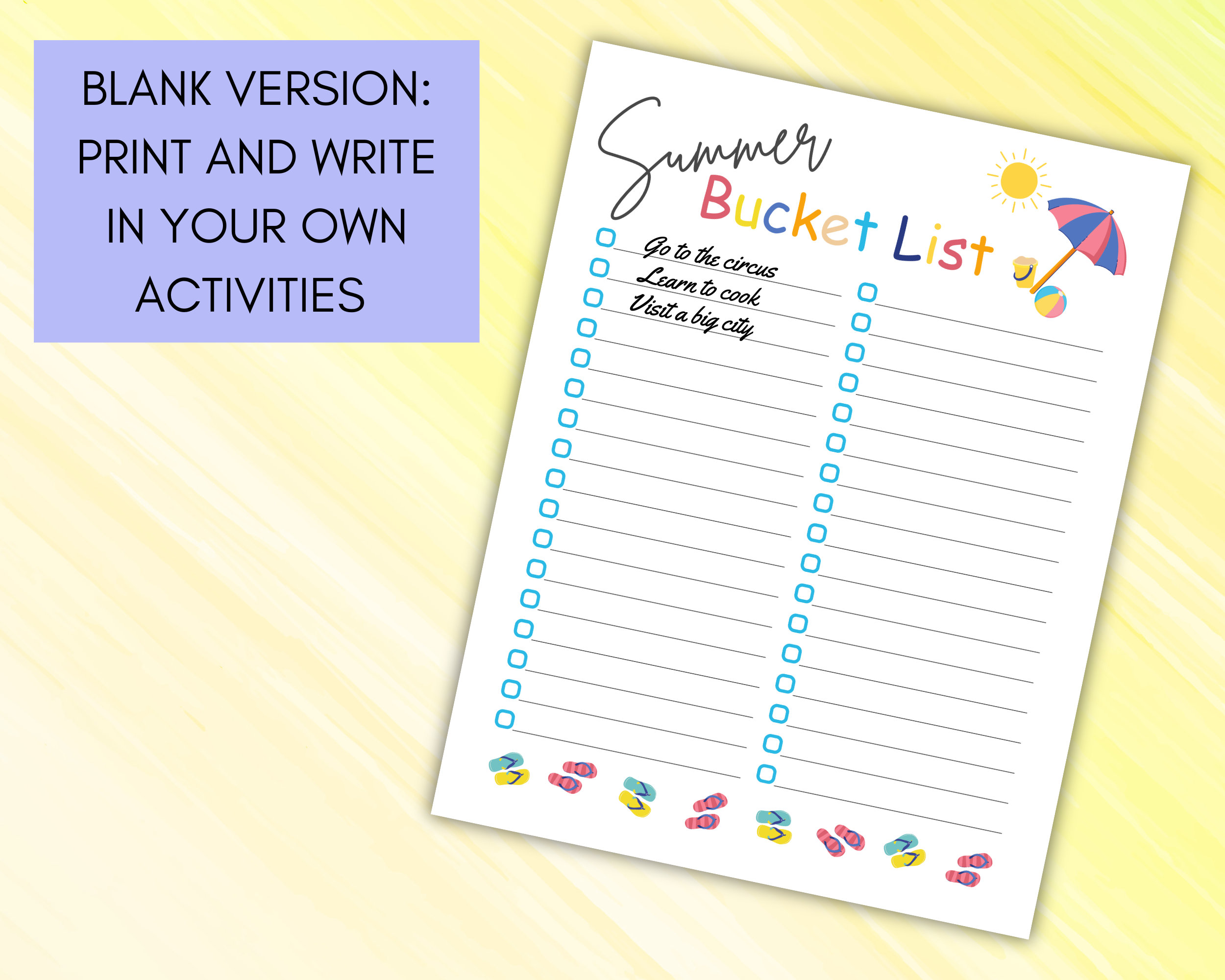Editable Summer Bucket List Printable - Summer Planner - Kids Vacation ...
