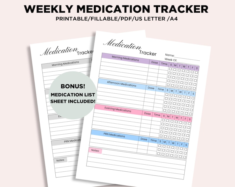 Editable Weekly Medication Tracker, Fillable Printable, Daily ...