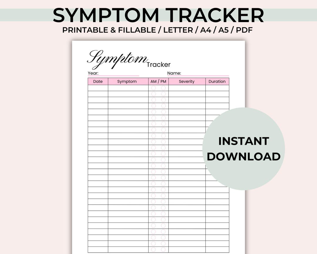 Editable Symptom Tracker - Printable Symptom Log - Journal Page ...
