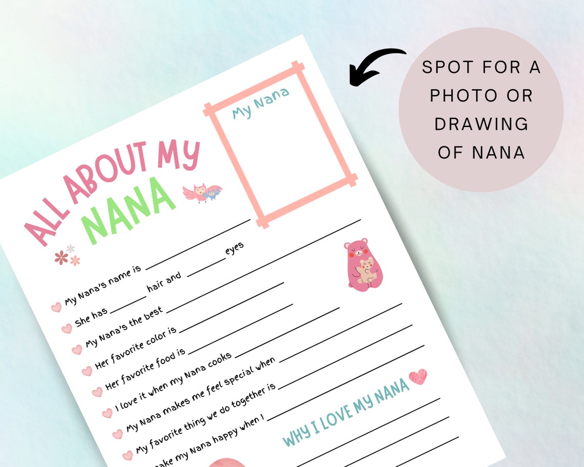 All About My Nana Printable, Mother’s Day Gift for Nana, Reasons I Love ...