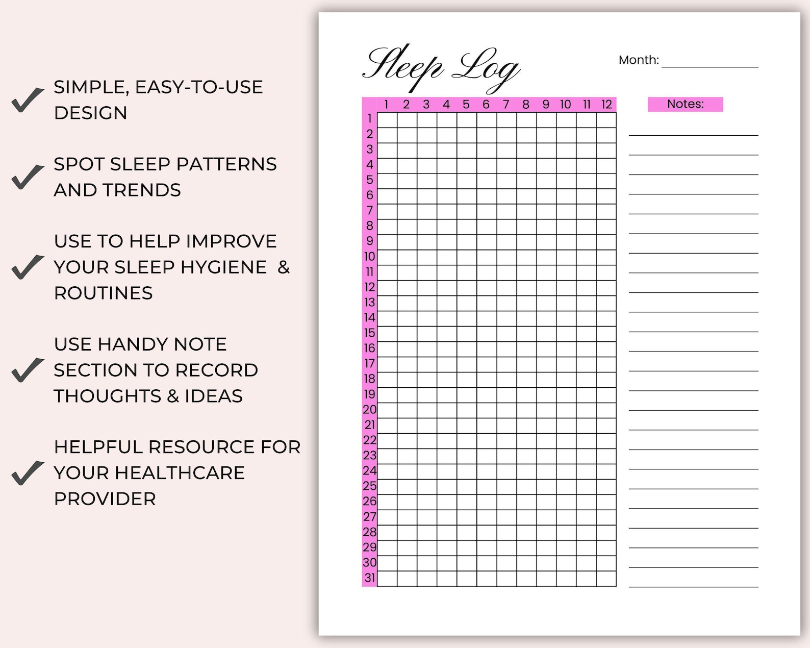Monthly Sleep Log Printable, Sleep Tracker, Sleep Journal, Sleep ...