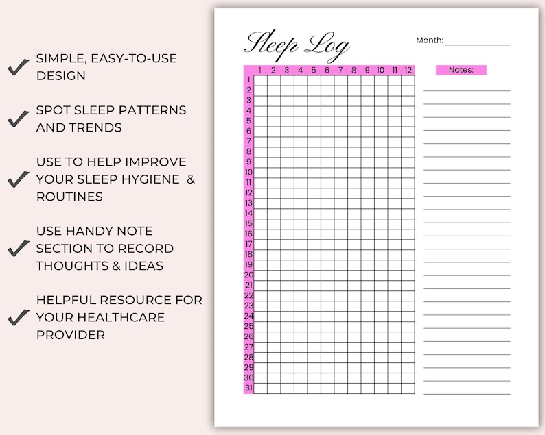 Monthly Sleep Log Printable, Sleep Tracker, Sleep Journal, Sleep ...