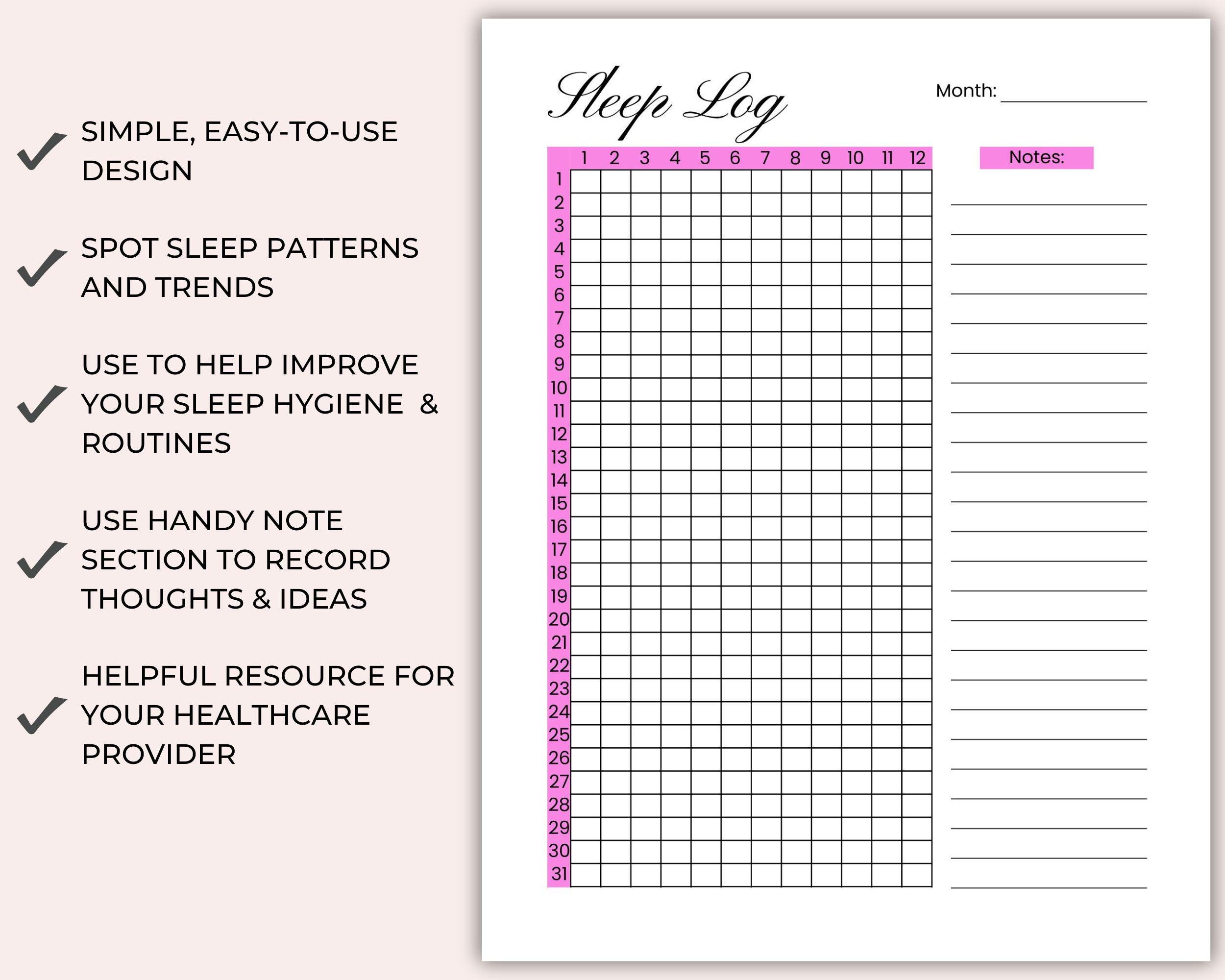 Monthly Sleep Log Printable, Sleep Tracker, Sleep Journal, Sleep ...