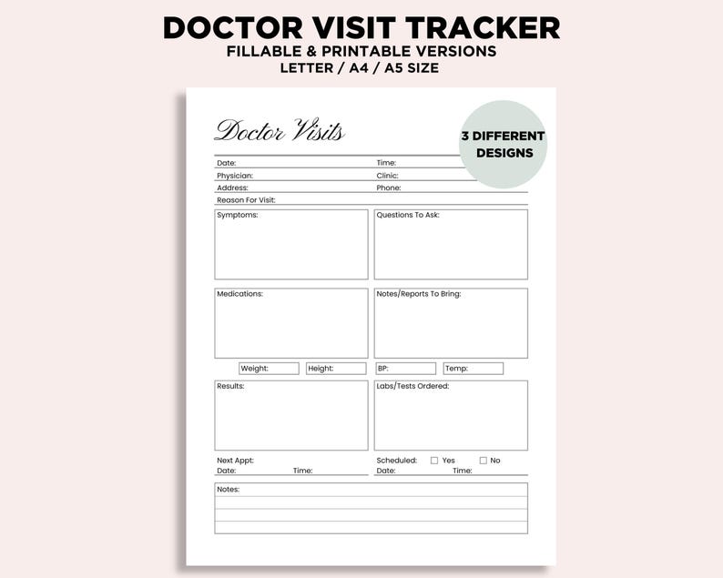Doctor Visit Tracker Editable, Doctor Notes Printable, Medical Records ...