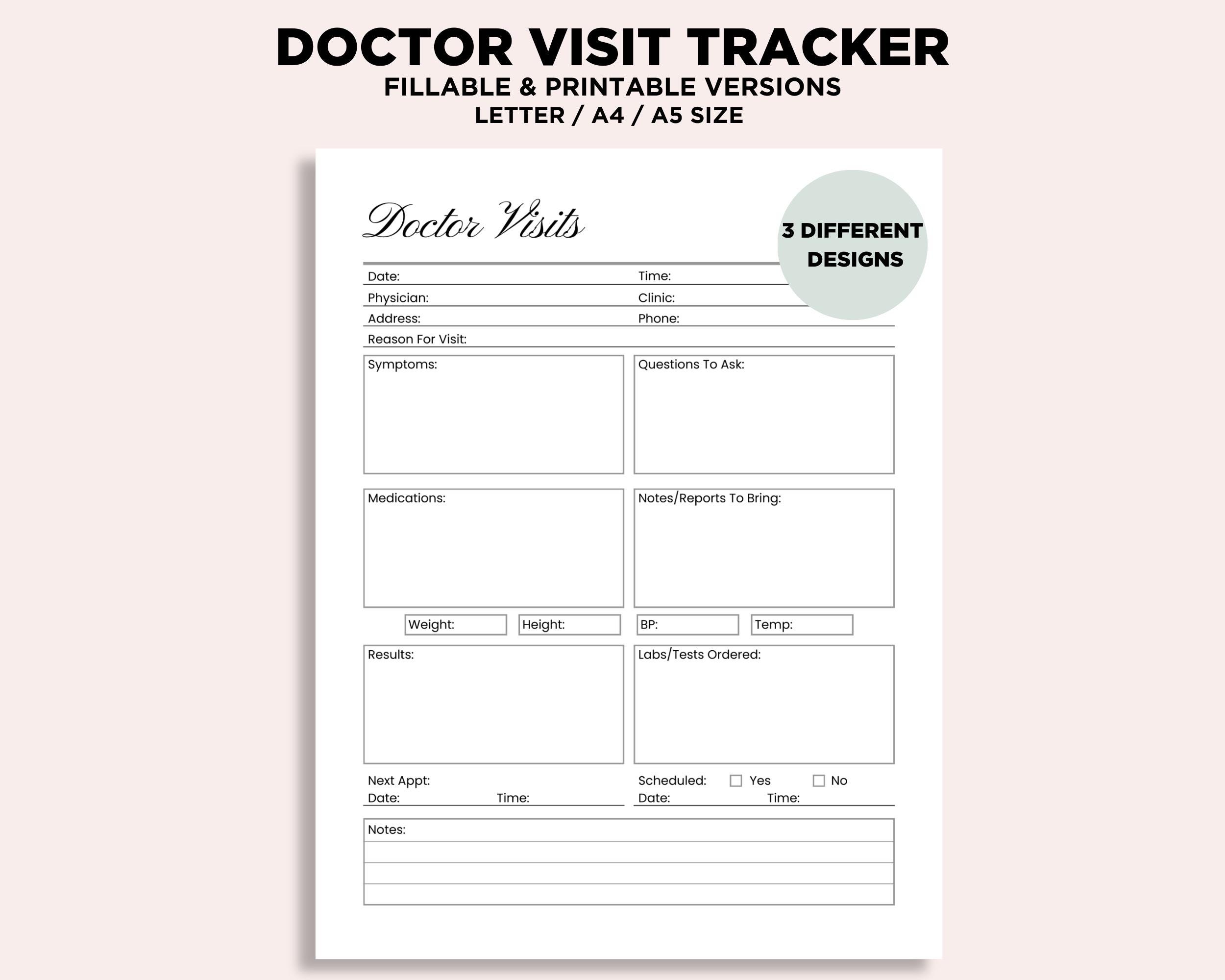 Doctor Visit Tracker Editable, Doctor Notes Printable, Medical Records ...