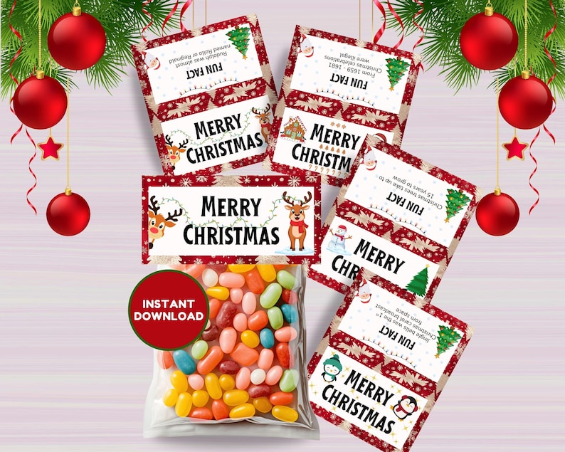 Christmas Treat Bag Toppers, Christmas Party Favor Bag Tag, Cookie Bag ...