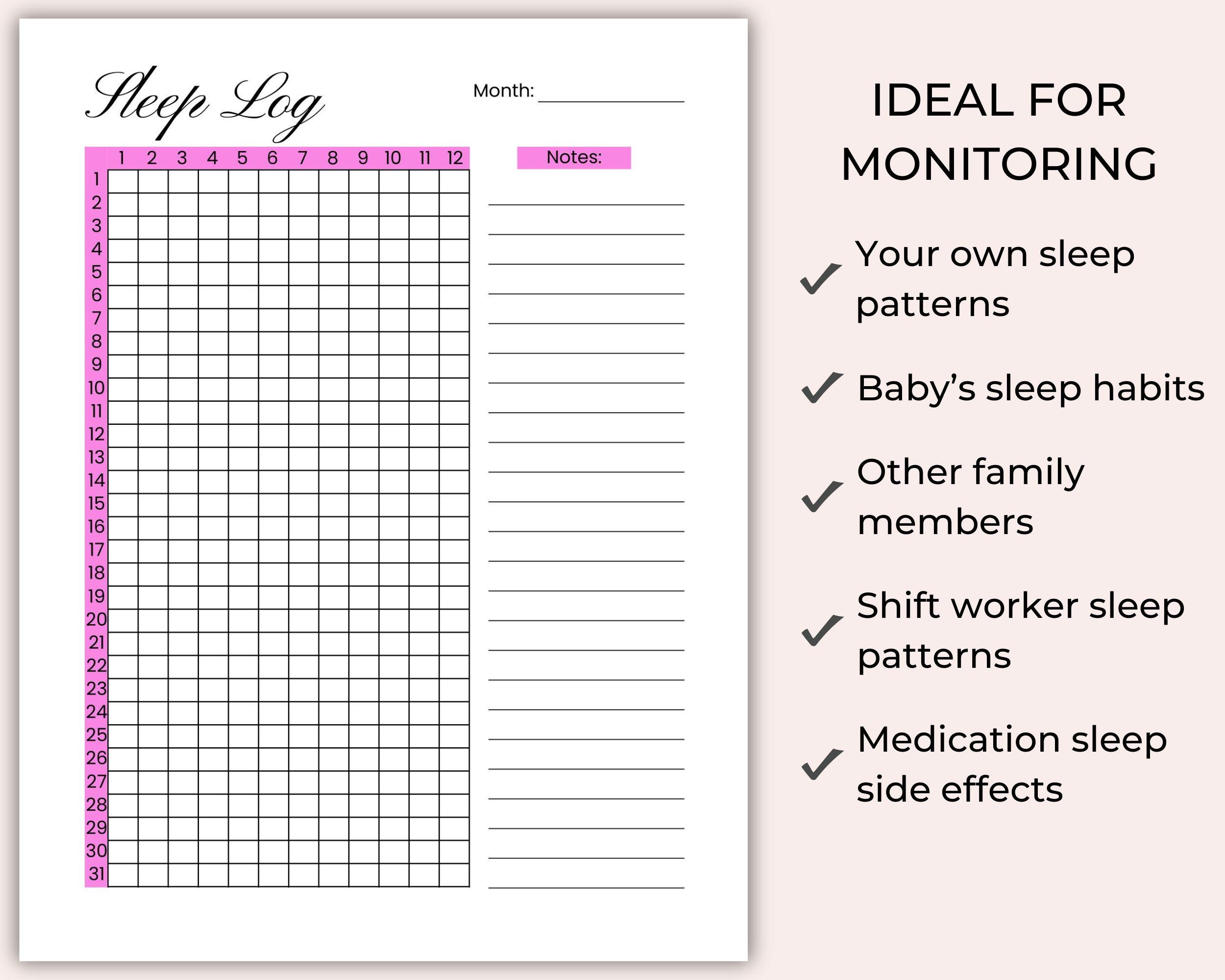 Monthly Sleep Log Printable, Sleep Tracker, Sleep Journal, Sleep ...