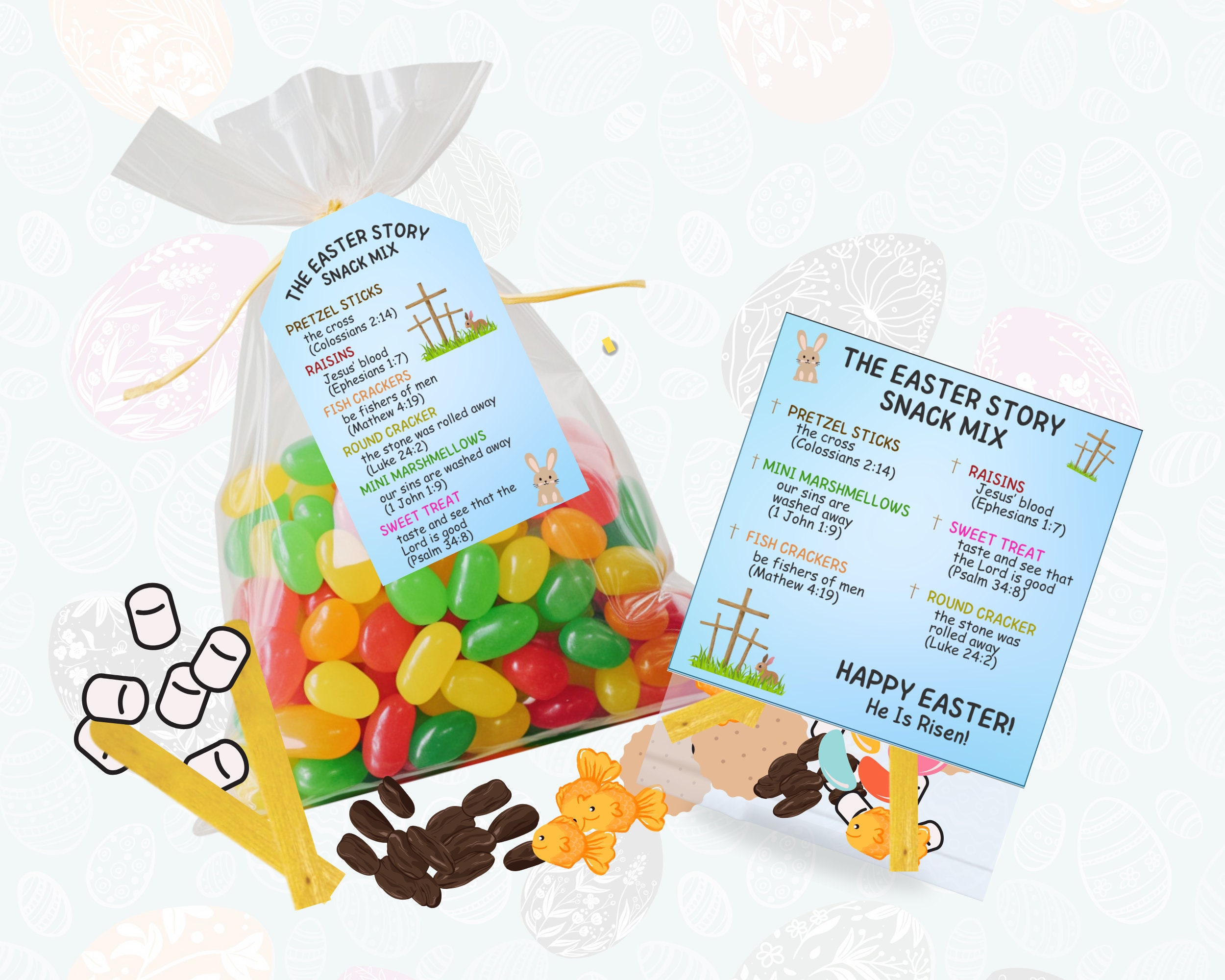 The Easter Story Snack Mix Printable Tags, Sunday School Lesson Treat ...